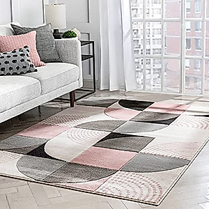Well Woven Maggie Blush Pink Modern Geometric Dots & Boxes Pattern Area Rug 3x5 4x6 (3'11" x 5'3")
