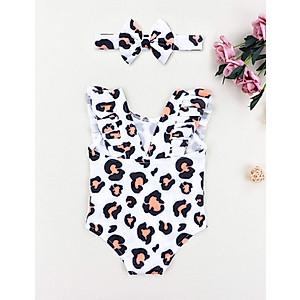 KANGKANG baby girl swimsuit 6-9 months 9-12 months Baby Swimsuit Girl One Piece Swimsuit Sunsuit leopard Print Ruffled Swimwear Bathing Suits 2Pcs Set