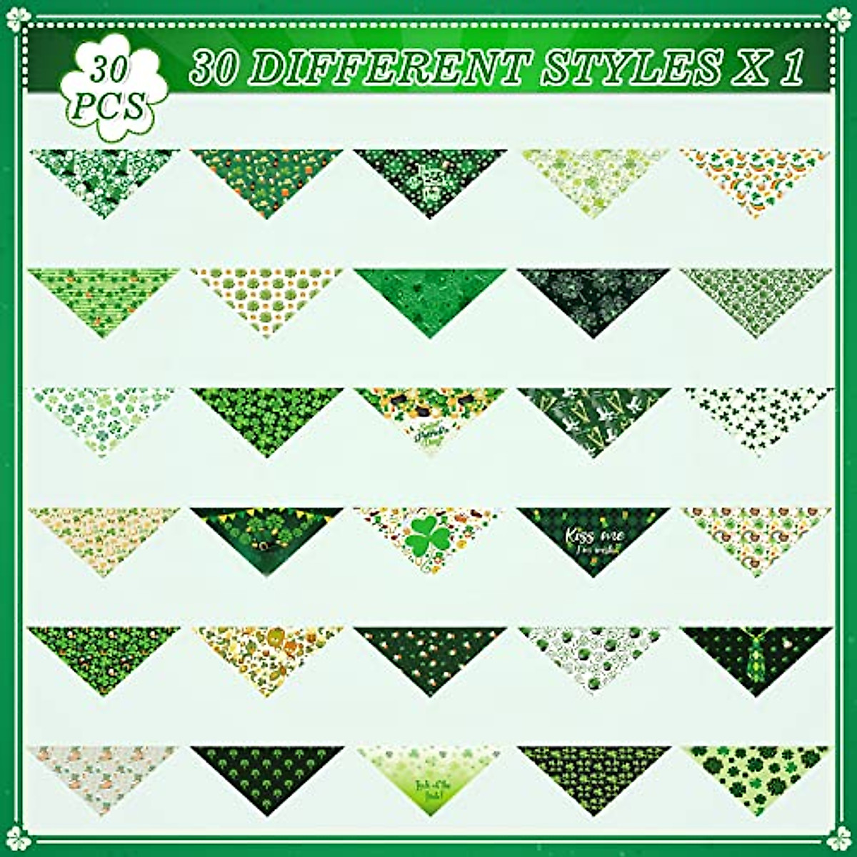 30 Pieces St. Patrick's Day Dog Bandanas St. Patrick's Day Dog Cat Bibs Holiday Pet Costume Dog St. Patrick's Day Outfit Triangle Scarf Kerchief for Small to Medium Pet