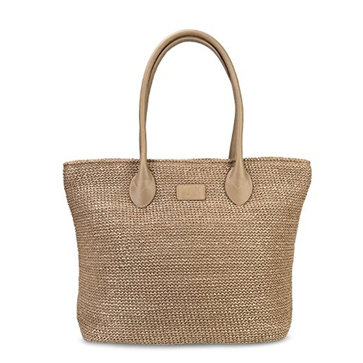 HOXIS Weekender Lightweight Synthetic Straw Shopper Tote Womens Shoulder Handbag (Tan)