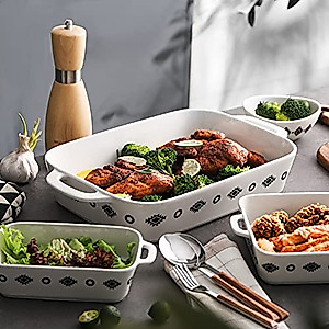 Sweejar Ceramic Bakeware Set, Rectangular Baking Dish for Cooking, Kitchen, Cake Dinner, Banquet and Daily Use, 12.8 x 8.9 Inches porcelain Baking Pans (Painting)