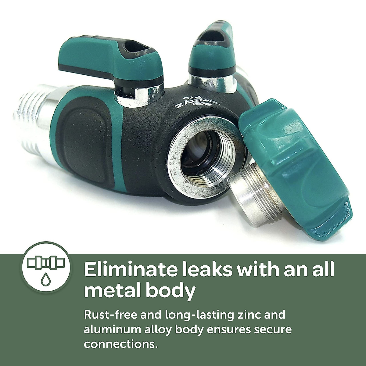 2WAYZ Dual Outlet Water Hose Splitter – Heavy-Duty Brass Y Connector, 360° Rotation, Easy Installation, Leak-Proof Design with Spigot Extender - Ideal for Garden, Washing Machines, Outdoor Faucets