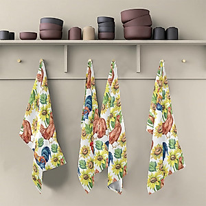 ALAZA Yellow Sunflower Rooster Watercolor Kitchen Towels Dish Bar Tea Towel Dishcloths 1 Pack Super Absorbent Soft 18 x 28 inches