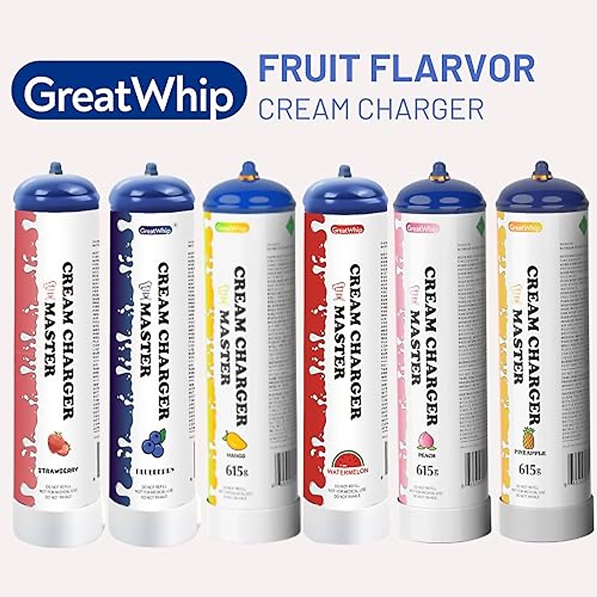 GreatWhip Blueberry Flavor Nitrous Oxide Tank Whipped Cream Cylinders 0.95L N2O Tank 615g Whipped Cream Cartridges(6 Cylinders)