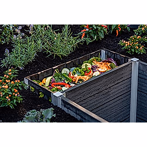 Vita Urbana 6 Foot x 6 Foot Embossed Vinyl Keyhole Garden with Composting Basket, Slate Grey, Gray, Woodgrain, PVC, BPA and Pthalate Free, VT17607