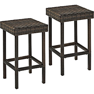 HomeStock Rustic Romance 2Pc Outdoor Wicker Counter Height Bar Stool Set Brown - 2 Stools - 15" D x 15" W x 25.13" H