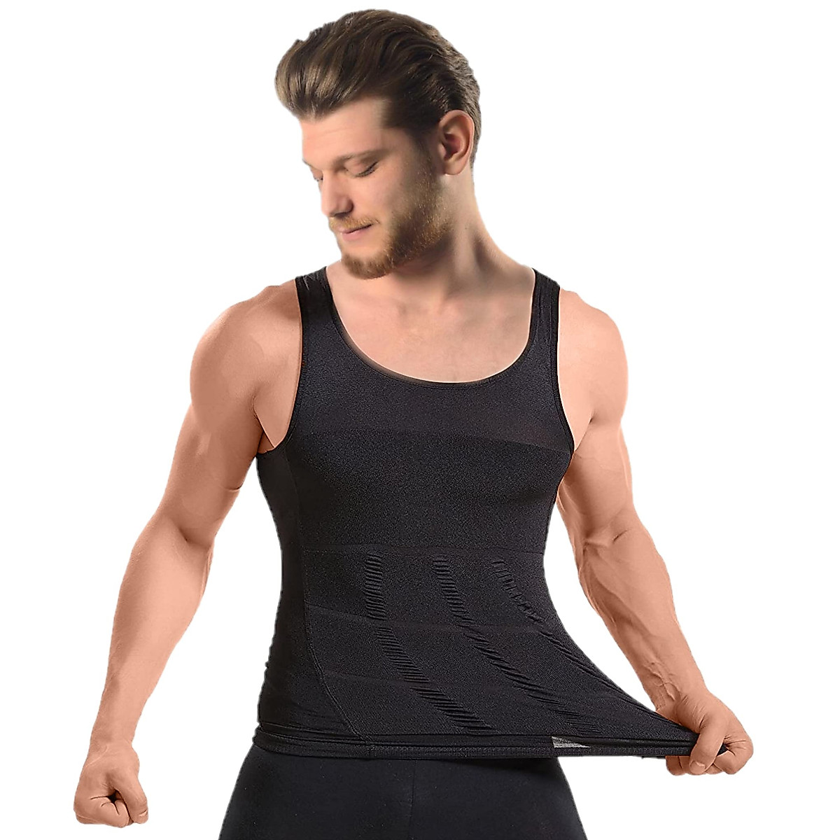 Mistirik 1Pcs Compression Shirts for Men - Mens Slimming Body Shaper Vest - Tight Tank Top for Men - Compression Shirt Tank Top (Black, X-Large)