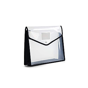 Plastic File Folder Poly Envelope Expanding File Wallet Document Folder with Snap Button Closure, Legal Size, 5 Pack Large Waterproof Accordion File Pouch (Transparent&Black)