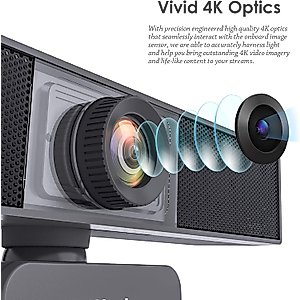 Nano shield 𝐒𝐀𝐕𝐄 𝟔𝟎% 4K Webcam with Noise Cancelling Mic, Full HD Web Camera Wide Screen Video Calling Recording Game Streaming for Mac OS X Win 10 8 7 Vista XP (4K)