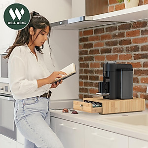 WELL WENG for Nespresso Vertuo Capsules (NV140) - Premium Bamboo Coffee Pod Drawer, 40 Big or 52 Small Vertuoline Pods Organizer Holder - 15.6'' Deep by 3.9'' High (Natural)