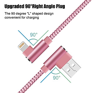 finekeep iPhone Charger Cord 3 FT, MFi Certified iPhone Charger Cable Short Lightning Cable 90 Degree Fast Data Cable Nylon Charging & Syncing Cord for iPad/iPhone13/12/11/XR/XS/Max/X(Pink), 3FT