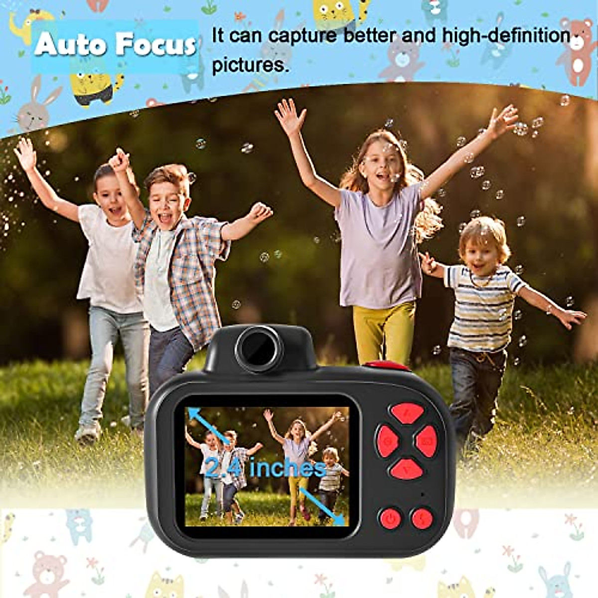 CIMELR Kids Camera, Digital Camera for Kids 6-12 Year Old Boys/Girls, 2.4 inch IPS Screen Toddler Camera, Christmas Birthday Gifts for Kids, Video Camcorder with Fill Light, 32GB TF Card (Black)
