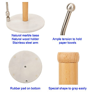 Marble and Wood Paper Towel Holder with Stainless Steel Arm