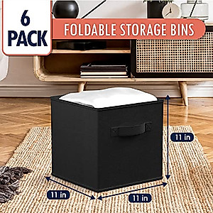 Ornavo Home Foldable Collapsible Storage Box Bins Shelf Basket Cube Organizer with Dual Handles - Set of 6-11 x 11 x 11 - Black