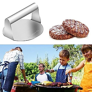 Stainless Steel Burger Press, Burger Smasher Heavy-Duty Bacon Grill with Silicone Brush, Non Stick Grill Press for BBQ, Flat Top Griddle & Grill Cooking, Dishwasher Safe and Easy to Clean