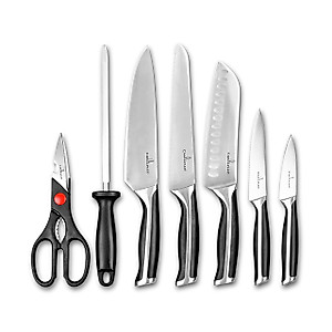 Culina® Pro 7-Piece German-steel Forged Knife Set with Wood Storage Block and 5-inch Utility Knife