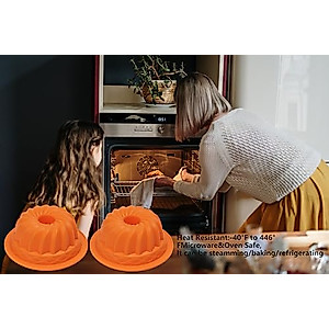 Vimas 4 PCS Extra-Thick Silicone Fluted Cake Pan, 4 IN Silicone Tube Cake Pan, Nonstick Baking Molds for Muffin, Jello and Gelatin (Orange)