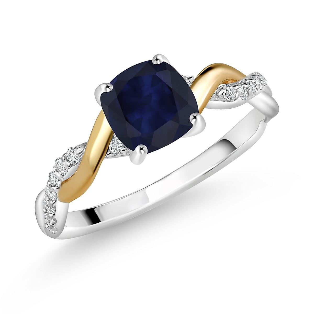 Gem Stone King 925 Sterling Silver and 10K Yellow Gold 6MM Cushion Gemstone Birthstone and Lab Grown Diamond Engagement Ring for Women | Available In Size 5, 6, 7, 8, 9