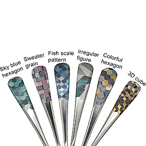 Pinenjoy 6pcs Round Head Soup Spoons with Fashion Printing Pattern 6.22inch Tablespoon 18/10(304) Stainless Steel Korean Spoons for Rice Dessert Tea Coffee Bouillon