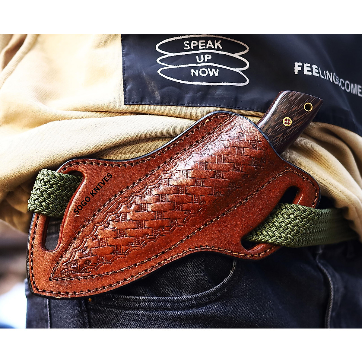 SOGO KNIVES Leather Knife Sheath For Belt, Slanted Pancake Sheath, Tooled Leather Sheath, Beautiful Cow Boy 4 to 6 inches Skinner Knife Leather Cover 100% Real Leather (BROWN)