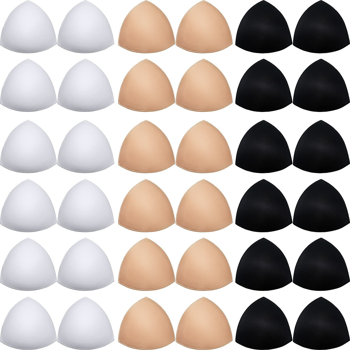 18 Pairs Triangle Sports Bra Pads Inserts Women Push up Breast Bra Insert Pads Sponge Removable Bra Cup Inserts Pad (White, Black, Nude Color)