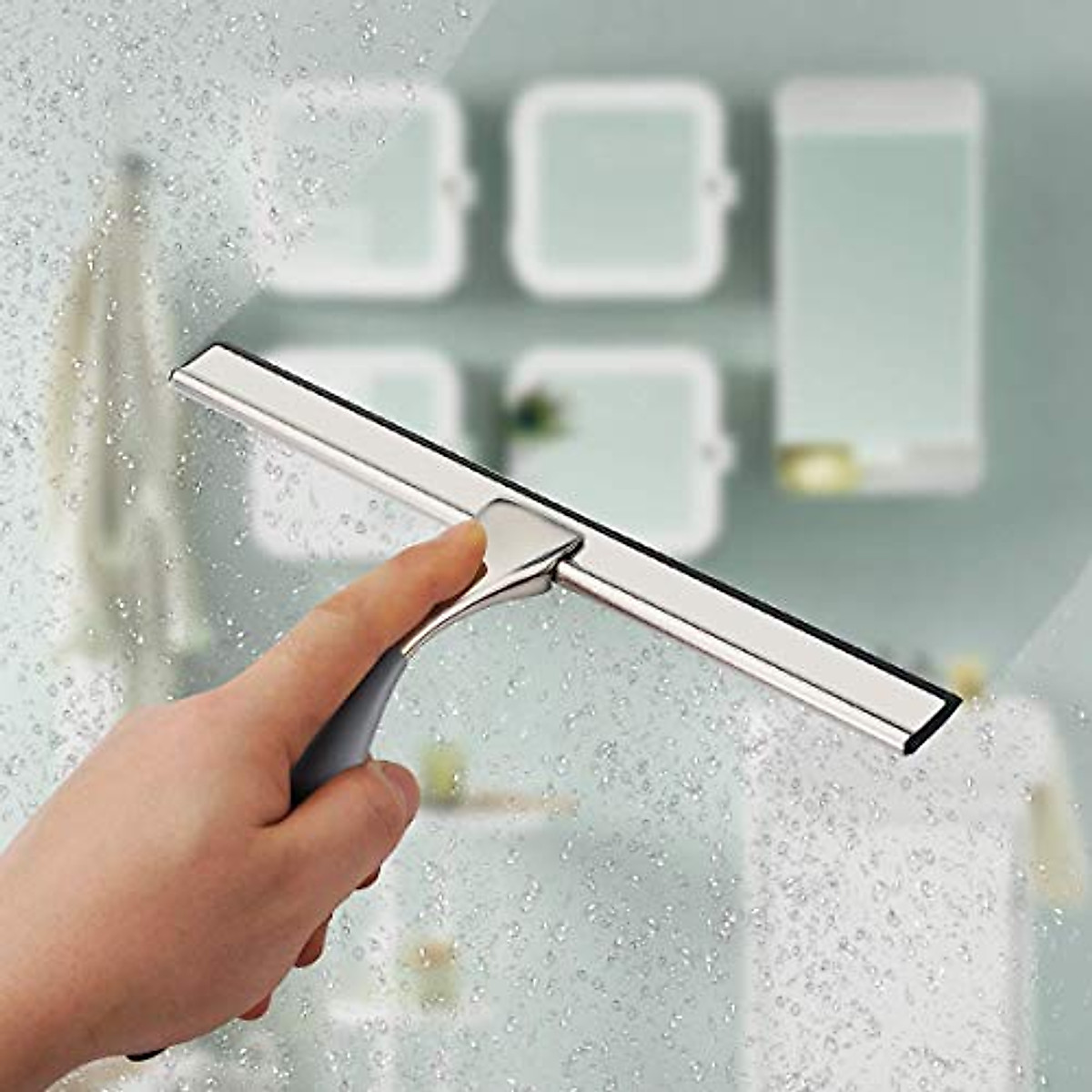 Bundle Set of Adhesive Bathroom Shower Shelf and Stainless Steel Shower Squeege 10 Inches