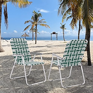 Magshion Folding Patio Webbed Chairs, Outdoor Lightweight Portable Lawn Beach Chairs for Adults 2-Pack, Dark Green