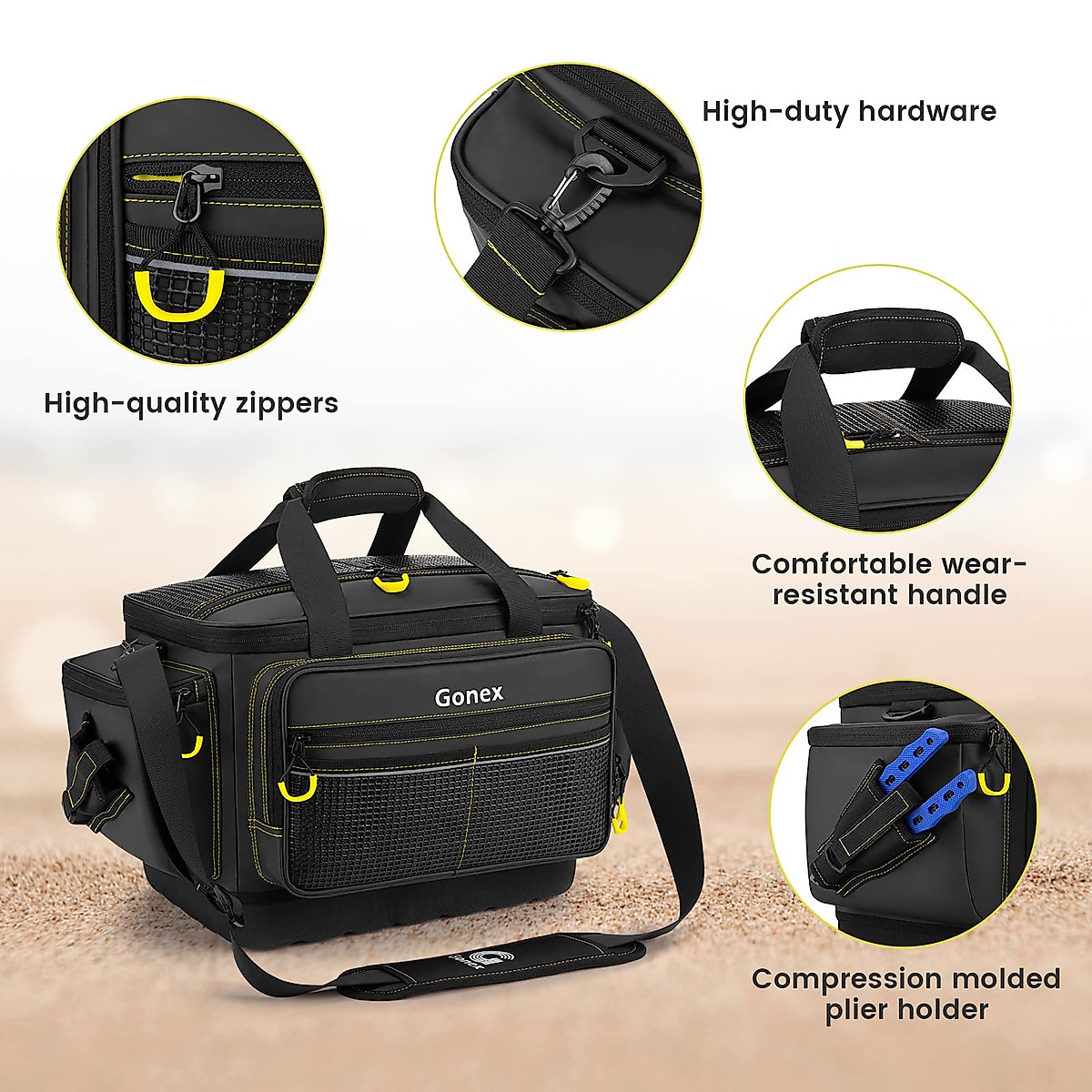 Gonex Fishing Tackle Bag Accessories Storage Holdall Handbag 35L 600D PVC SBS Waterproof Zipper for Outdoor Salt Fresh Water Fishing