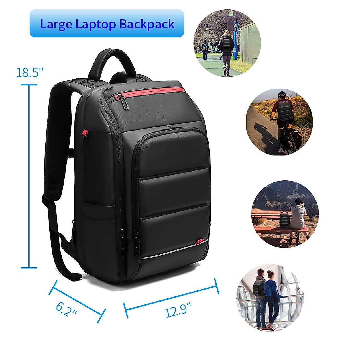 Eurcool Laptop Backpack for Men,Multifunction Business 15.6 inch Laptop Backpack,with USB Charging Port Travel Bag, Black-03, Large