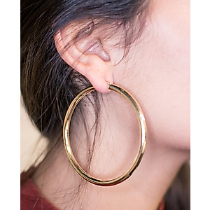 Extra Large 14K Yellow Gold Thick Tube Hoop Earrings w/Click-Down Clasp, 65mm (4mm Tube)
