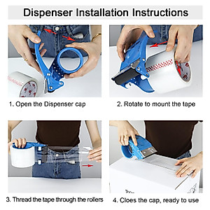 3 Inch Wide Clear Packing Tape with Dispenser,2.4 Mil x 55 Yards Heavy Duty Packaging Tape Refill for Shipping,Industrial Grade,Urtal Strong Boxing Tape for Moving,Mailing and Storages