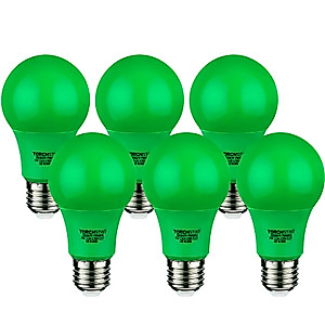 TORCHSTAR LED A19 Green Bulbs, 7W (40W Equivalent), E26 Base Colored Light Bulb, for Veterans Day, Porch, Home Lighting, Party Decoration, Bars, Christmas, Independence Day Bulb, Pack of 6