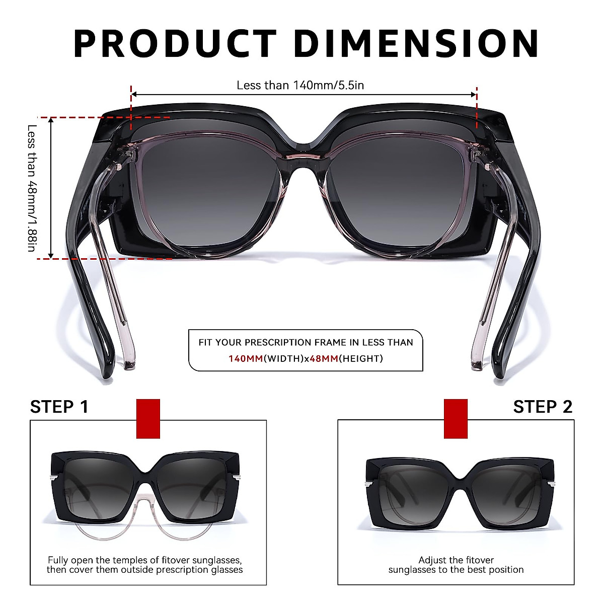 TJUTR Polarized Fit Over Sunglasses for Women, Trendy Oversized Wear Over Glasses with UV400 Protection