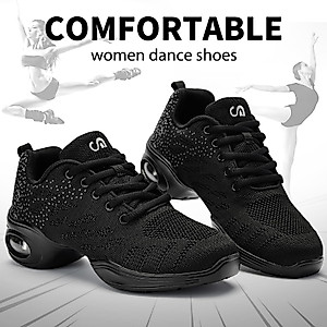 Akk Dance Sneakers for Women Modern Dance Shoes Jazz Shoes Women Dancing Shoes Lace Up Cushion Breathable Ladies Split Sole Dance Sneakers Platform Shoe Spot Black, 10