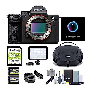 Sony Alpha A7 III E-Mount Interchangeable Lens Mirrorless Camera with Full Frame Sensor Bundle with Led Light Panel, Camera Bag, 128 GB Memory Card and Camera Accessories (6 Items)