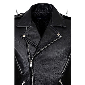 Black Metal Spikes Brando Jacket Men Motorcycle Cowhide Leather Jacket Genuine Leather Jacket