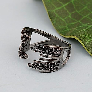 Eternity Open Wrap 925 silver Black Spinel Ring Cocktail Statement (7)