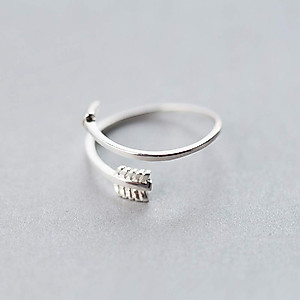NewZenro Love Arrow Sword Asymmetric Wrap Open Rings for Women Adjustable Minimalist Small Thin Sterling Silver Engagement Statement Promise Finger Knuckle Rings for Her