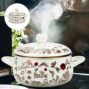 Yardwe Flower Enamel Stock Pot with Lid Cooking Pot Non Stick Soup Pot Casserole Pot Pasta Pot Sauce Pot with Handle for Kitchen 18cm