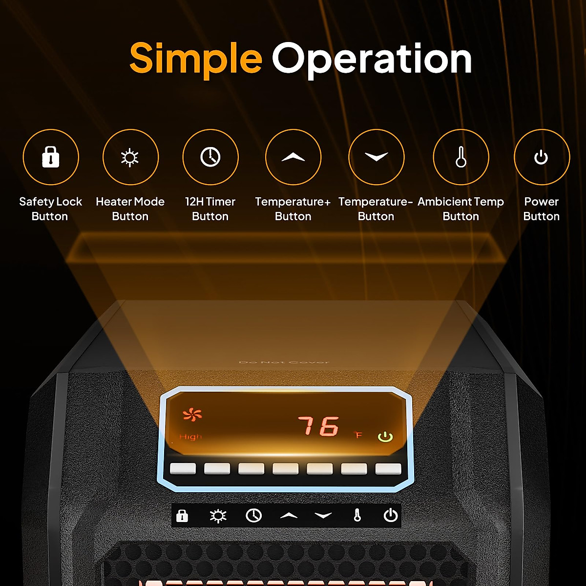 750W/1500W Electric Infrared Quartz Heater w/Remote Control, 4-Element Space Heater with Temperature Control, Timer, Overheat Shut Off Protection, 3 Heat Settings For Home Office Indoor, ETL