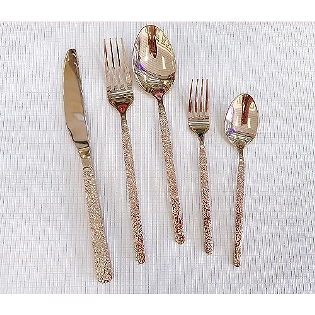 Silverware Set Flatware Rose Gold Hammered Cutlery Utensil Food-Grade Stainless Steel，Home Restaurant Small Business,Mirror Finish Tableware 24 Piece Service for 6