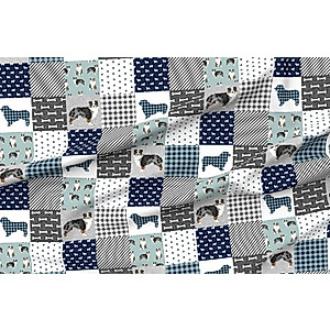 Spoonflower Fabric - Australian Pet Quilt Blue Cheater Floral Shepherd Dogs Wholecloth Top Printed on Petal Signature Cotton Fabric by The Yard - Sewing Quilting Apparel Crafts Decor