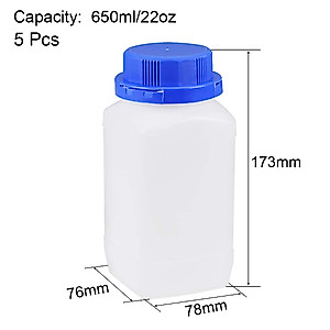 uxcell Plastic Lab Chemical Reagent Bottle 650ml/22oz Wide Mouth Sample Sealing Liquid Storage Container Translucent 5pcs