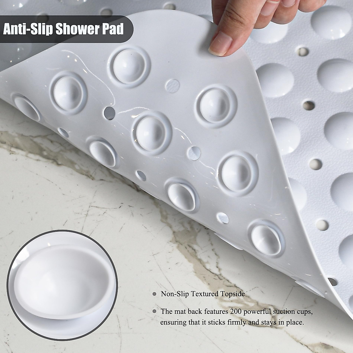 Large Non Slip Bathtub Mat, Extra Long Bath Mat for Tub, 40 x 16 Inch, Machine Washable Shower Mats with Suction Cups and Drain Holes, Bath Tub Mats for Bathroom Non Slip, White