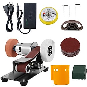 Mini Belt Sander, 15° Electric Spindle Knife Sharpener Bench Grinder Sanding Machine, 7 Adjustable Speed Electric Belt Grinder, Polishing Grinding Machine for Metal Jewelry