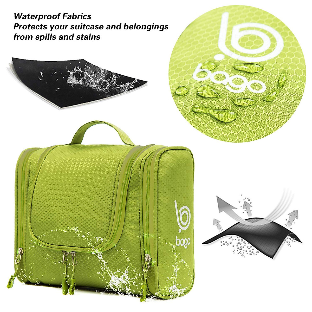 bago Travel Toiletry Bag for Women and Men X-Large Waterproof Hanging Large Toiletry Bag for Bathroom and Travel Bag for Toiletries Organizer -Travel Makeup Bag (Green)