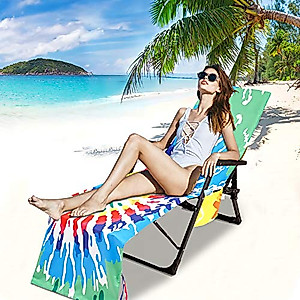 VOCOOL Beach Chair Towel Chaise Lounge Cover with Pockets and Clips Pool Chair Towel for Outdoor Patio Garden(Kaleidoscope)