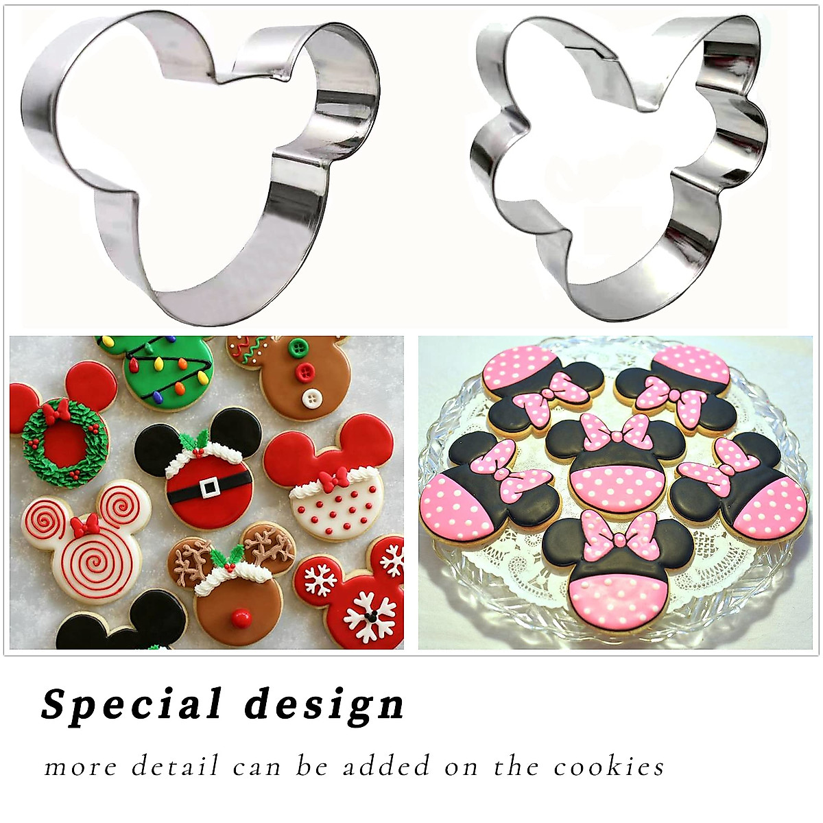 XUNMEINT Mickey Mouse Cookie Cutter Set with Storage Box, Mickey Head, Minnie, Glove, Shoe, Shorts, Mickey Shapes Sandwich Cutter, 8 Pcs DIY Bento Lunchbox Box Fruit Vegetable Cutters for Kids