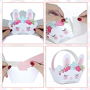 WEEPA Easter Treat Boxes Mini Paper Easter Baskets for Kids DIY Egg Hunt Bunny Gift Box with Handle Cute Bunny Easter Basket Containers Easter Party Decoration for Birthday Baby Shower, 12 pcs