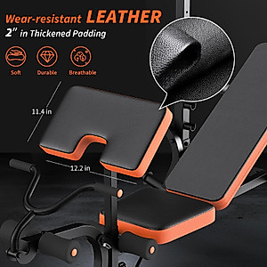 Fostoy Adjustable Weight Bench, Bench Press Rack with Squat Rack, Olympic Weight Benches for Home Gym, 6 in 1Workout Bench with Leg Developer&Preacher Curl, Flat Incline Bench for Full Body Strength